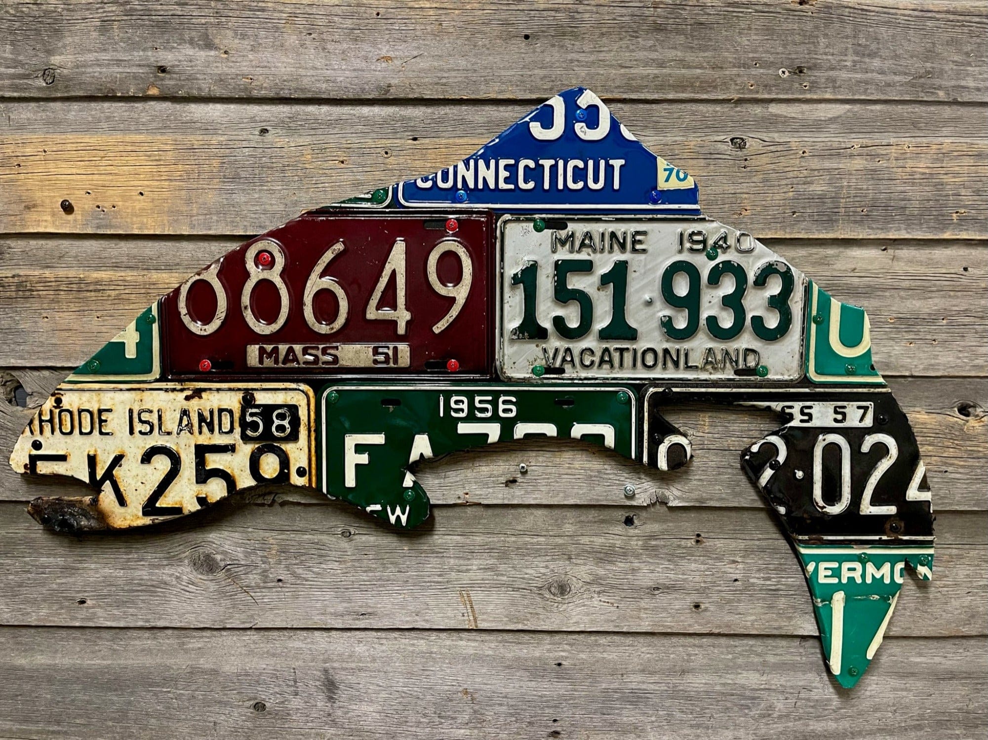 New England Antique Trout License Plate Artwork | Trident Fly Fishing